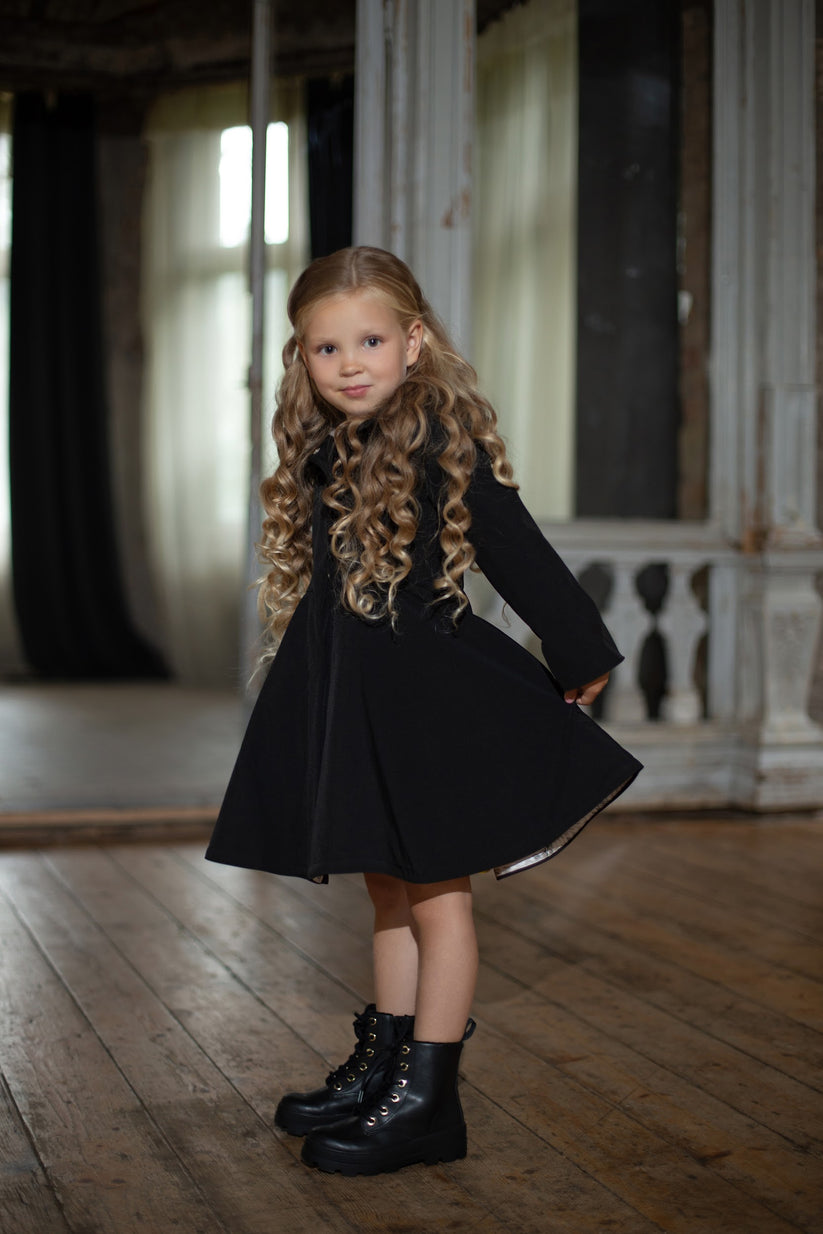 Fitted and Flared Coat for Girls in Black – RainSisters