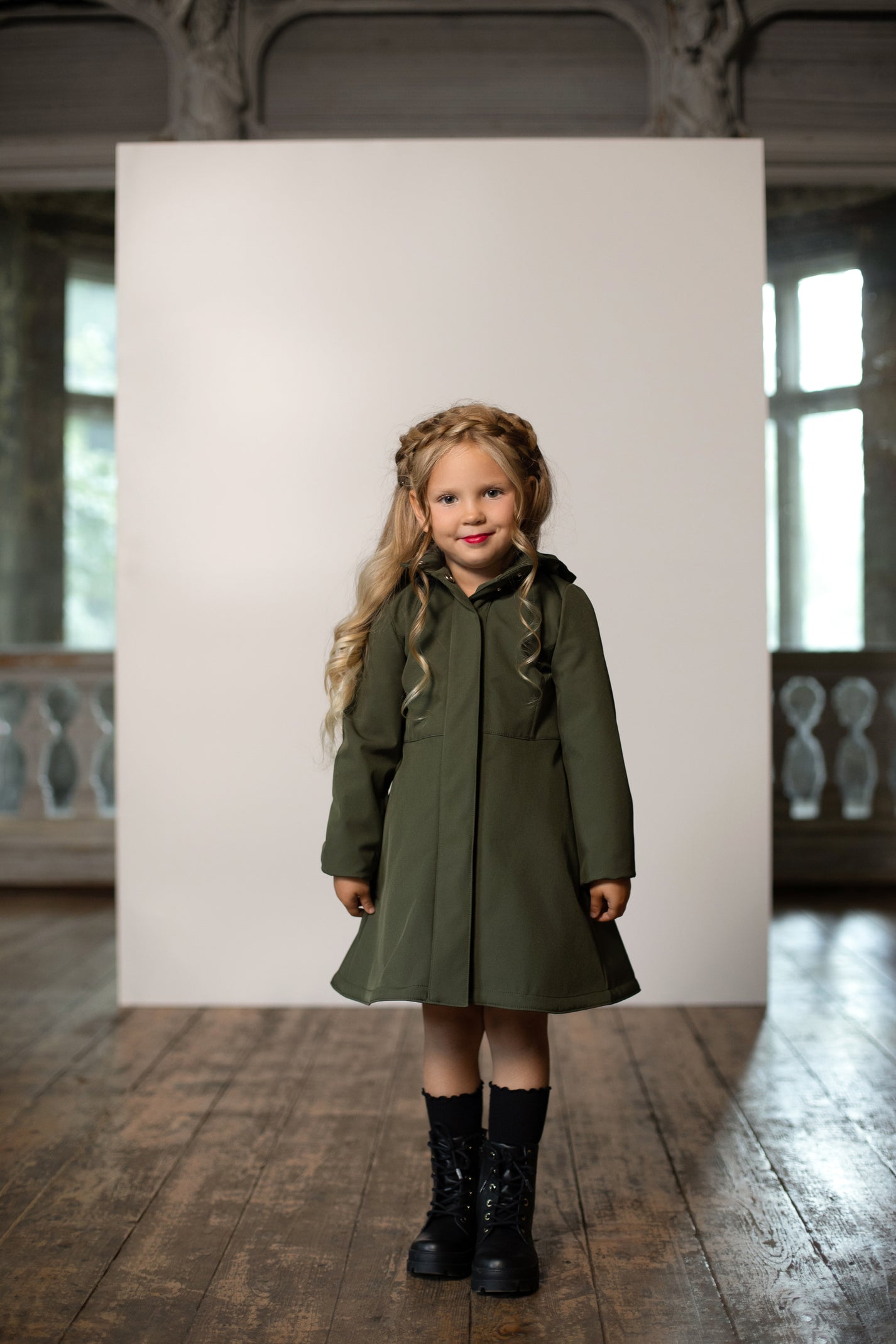 Girls' Khaki Green Coat with Hood – RainSisters